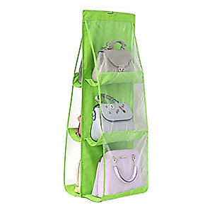 Hanging Bag 3 Layers with Hanging Hook High Capacity Transparent Collapsible 6 Pockets Dust Proof Handbag Storage Bag Household