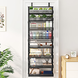 Over the Door Pantry Organizer - 8 Tier Adjustable Pantry Door Spice Organizer, Large Capacity Hanging Door Spice Rack for Kitchen Pantry Organizers and Storage (Black)