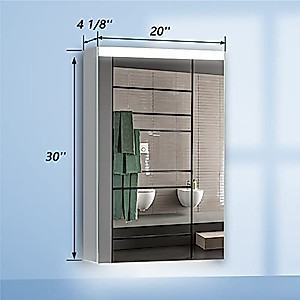 ExBrite 20''x 30'' Lighted Medicine Cabinet with Mirror,Surface Lighted Bathroom Medicine Cabinet,Dimmable,Adjustable Shelve,Intelligent Switch LED Medicine Cabinet, Aluminum Frame,Hinge On Right Side
