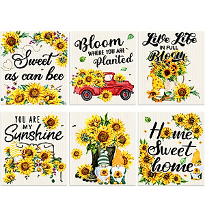 Moukeren 6 Pieces Swedish Kitchen Dishcloths for Kitchen Sunflower Dish Towels Bee Kitchen Towels Absorbent Reusable Sponge Cleaning Dish Cloths Quick Drying Washable Tea Towels No Odor Bar Hand Towel