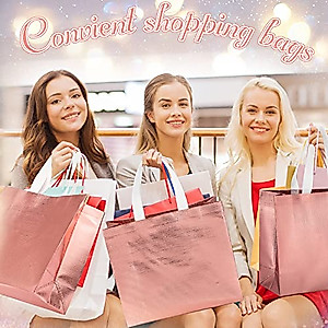 72 Pack Reusable Gift Bags with Handles Glossy Reusable Grocery Bags Tote Bags for Wedding Bridesmaid Birthday Christmas(Rose Gold)