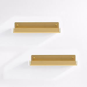 mDesign Metal Household Mounted Wall Basket Organizer Storage Tray, Rustic Hanging Holder Bin Shelf for Bathroom, Kitchen, Garage, Living Room, Cabinet, or Door, Mirri Collection, 2 Pack, Soft Brass