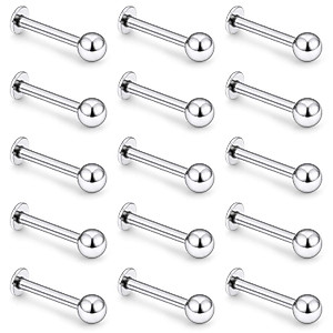 Dyknasz 15PCS 14G Surgical Steel Labret Monroe Lip Ring Studs Cartilage Tragus Helix Conch Earring Stud Barbell Piercing Jewelry for Women 8mm Silvertone
