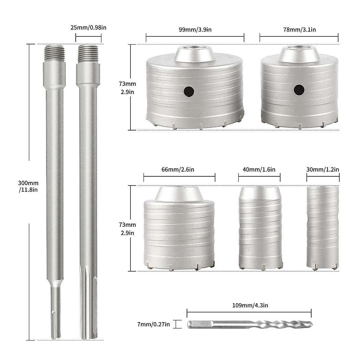 CPROSP Concrete Hole Saw Kit Wall Drill, SDS Plus &Max Shank Hole Saw, for Cement Brick Wall, Kit 30 40 65 80 100 mm