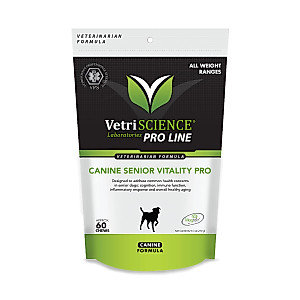 VetriScience Canine Senior Vitality Pro - Advanced Multivitamin Supplement for Senior Dogs - Immune Health & Metabolic Support - Wellness Formula Aids Healthy Aging & Brain Health for Dogs - 60 Chews