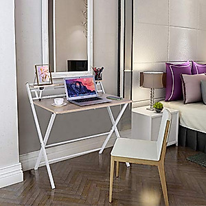 Zewuai Double Layer Folding Study Desk for Small Space Home Office Desk Simple Laptop Writing Table 80x 50x72.5cm -U.S. Shipping