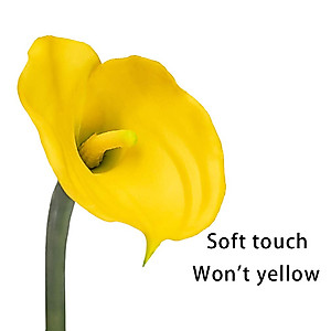 DUYONE Artificial Flowers Calla Lilly 25.6'' Large Latex Fake Bouquet Soft Real Touch Long Stem Plants 5 Pcs for Home,Living Room,Bedroom,Dining Table,Office,Weddings Party Garden Décor(Yellow)