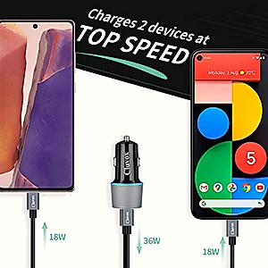 Dual 20W USB C Car Charger, Fast Charging Compatible for iPhone 14/Plus/13/12 Pro/Max/Mini/11, Samsung Galaxy S22/S21, iPad Pro Cigarette Lighter USB Charger Adapter