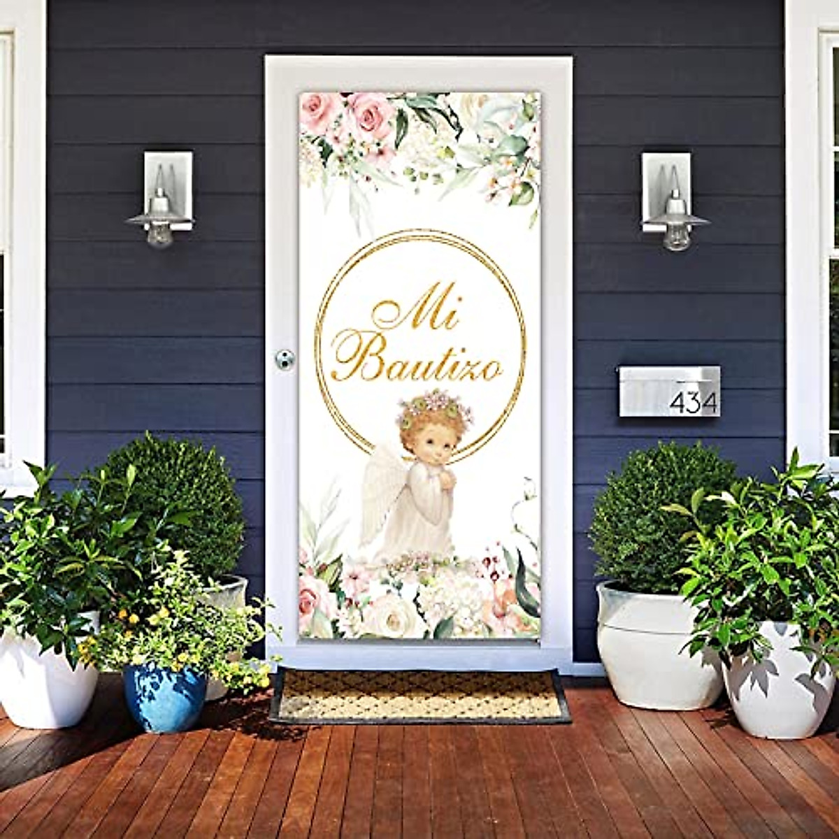 Mi Bautizo Door Banner Decor SuppliesFirst Holy Communion Christening Banner Baptism Photo Backdrops Baby Shower Door Banner Cake Table Banner 72.8 x35.4in Outdoor & Indoor Hanging Banner