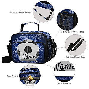 Glaphy Custom Soccer Lunch Bag for Boys Kids, Football Personalized Your Name Lunch Tote Bags Insulated Lunch Box for Office Work School Picnic