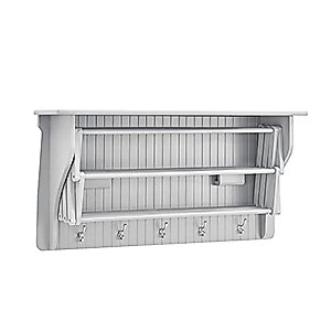 Danya B Accordion Clothes Drying Rack, Retractable, Wall Mounted Towel Rack and Hooks for Clothes and Towels for use in Laundry Room or Garage (White)