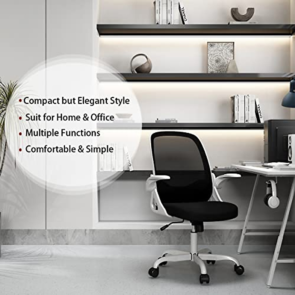 Sytas Office Chair Ergonomic Desk Chair Rolling Swivel Mesh Computer Task Chair with Flip-up Arms and Adjustable Height，for Adults and Kids，White