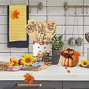 pinata Fall Kitchen Decor, Kitchen Utensil Holder for Countertop, Truck Pumpkin Kitchen Cooking Utensils Set with Holder, Kitchen Utensil Organizer with Bamboo Utensils(5.12" x 5.12" x 6.3")