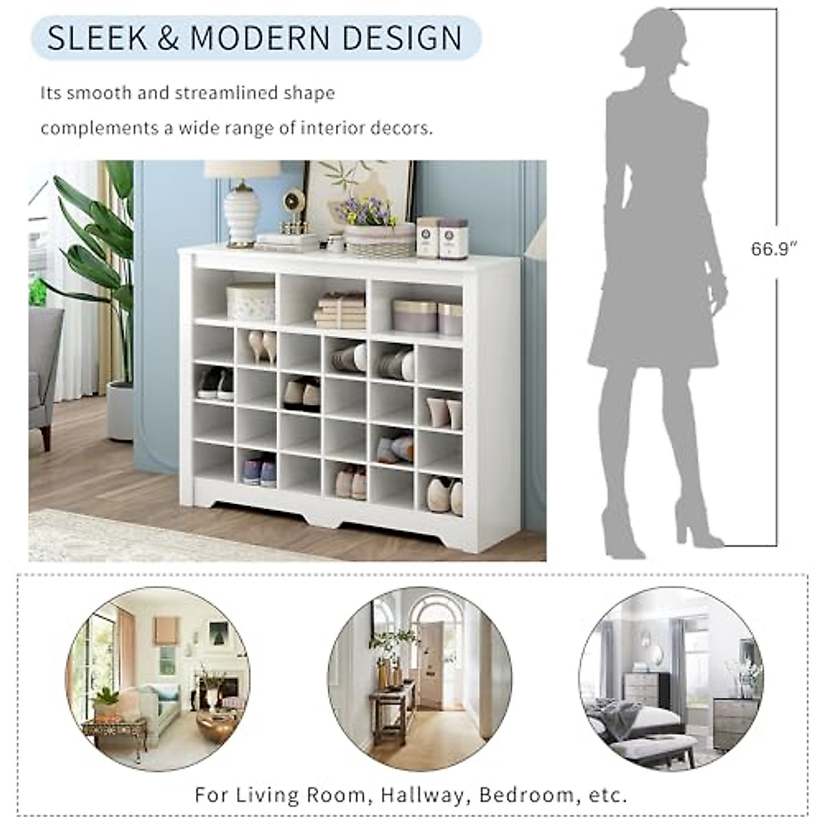 Goohome Sleek Design 24 Shoe Cubby Console, Modern 5-Tier Storage Shoe Cabinet with Curved Base, Versatile Sideboard for Hallway, Bedroom, Living Room, Space-Saving