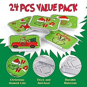 Biawoy 24Pcs Christmas Aluminum Foil Containers with Lids, Christmas Cookie Tins with Lids, Christmas Treat Containers Holiday Gift Giving and Food Storage Containers, Disposable Leftovers Containers