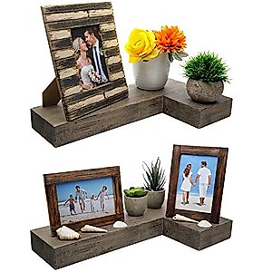 EXCELLO GLOBAL PRODUCTS Wooden L Shaped Floating Shelves: Ready to Hang Home Decor for The Living Room, Bedroom, Office, Kitchen or Bathroom (2 Pack)
