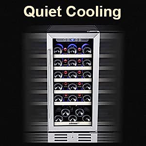 Kalamera Mini Fridge 15" Wine Cooler Refrigerator - 30 Bottle Wine Fridge with Stainless Steel Refrigerator& Double-Layer Tempered Glass Door and Temperature Memory Function Built-in or Freestanding