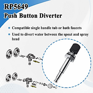 Ebrmeiwo RP5649 Stainless Steel Push Button Diverter, Compatible with Tub and Shower Faucets, Replacement Bathtub Valves Assembly