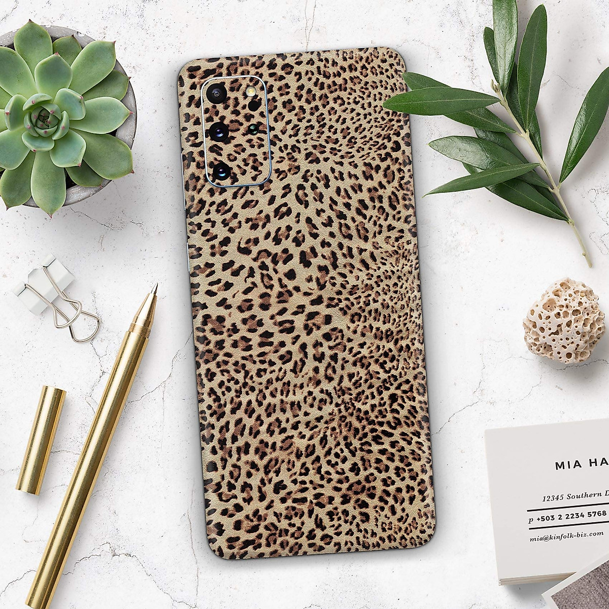 DesignSkinz Brown Vector Leopard Print Protective Vinyl Decal Wrap Skin Cover Compatible with The Samsung Galaxy S20 (Screen Trim & Back Glass Skin)