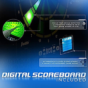Franklin Sports Light Up Electronic Dart Board Set - LED Soft Tip Electric Dartboard with Digital Scoreboard - Adults + Kids Set - (6) Darts Included, Black/Green, 15"