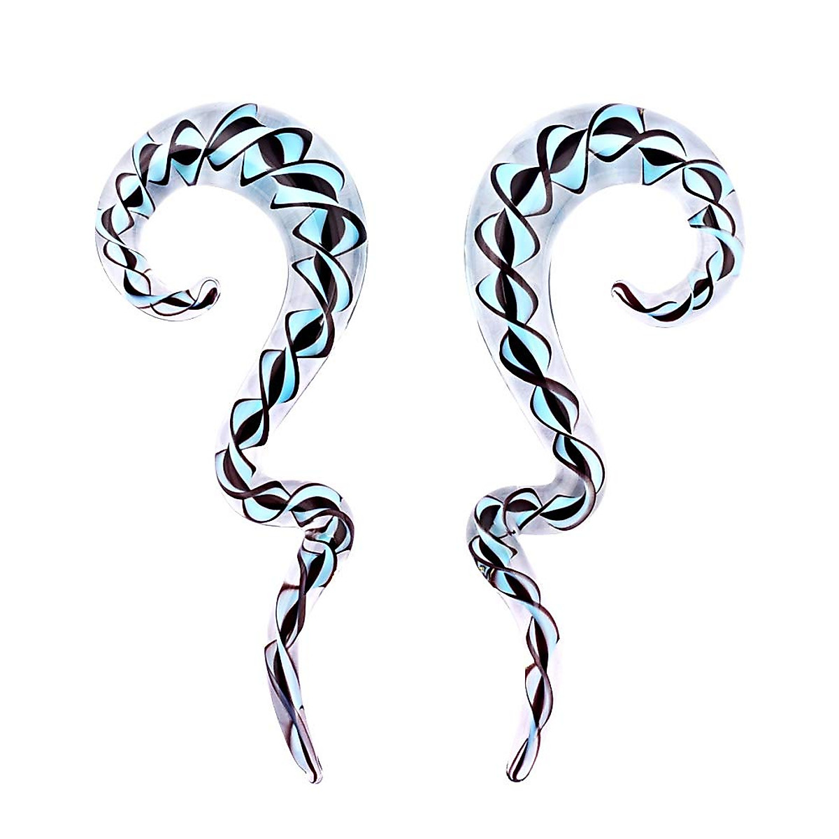 YOFANST 2pcs Glass Spiral Tapers Multi-Color Twist Spiral Plugs Piercing Gauges Blue Black 2G