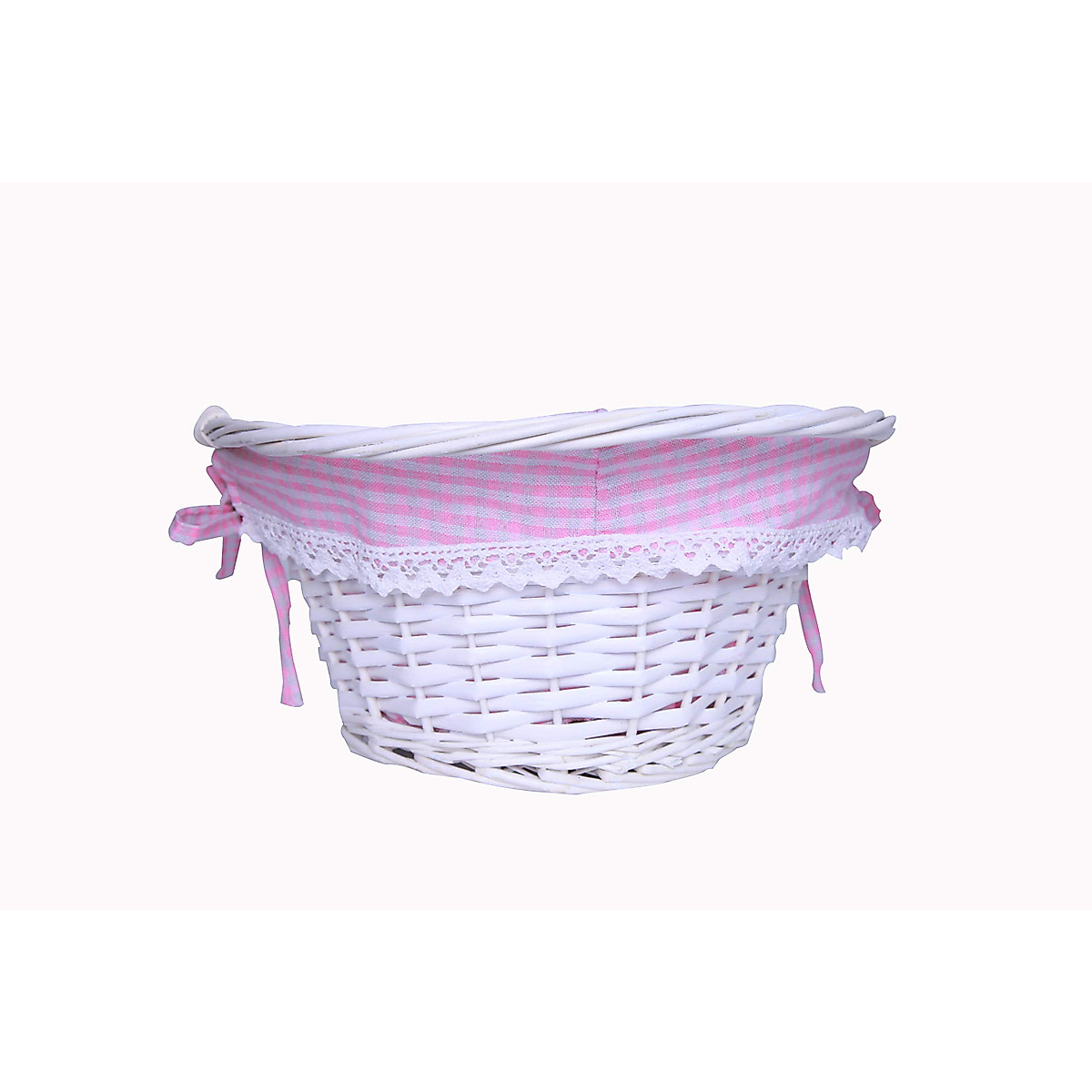 KRZIL Easter Basket Gift Basket Oval Willow Round Wicker Storage Basket With One Drop Down Handle Fabric Cotton Linen For Office, Bedroom, Closet, Toys