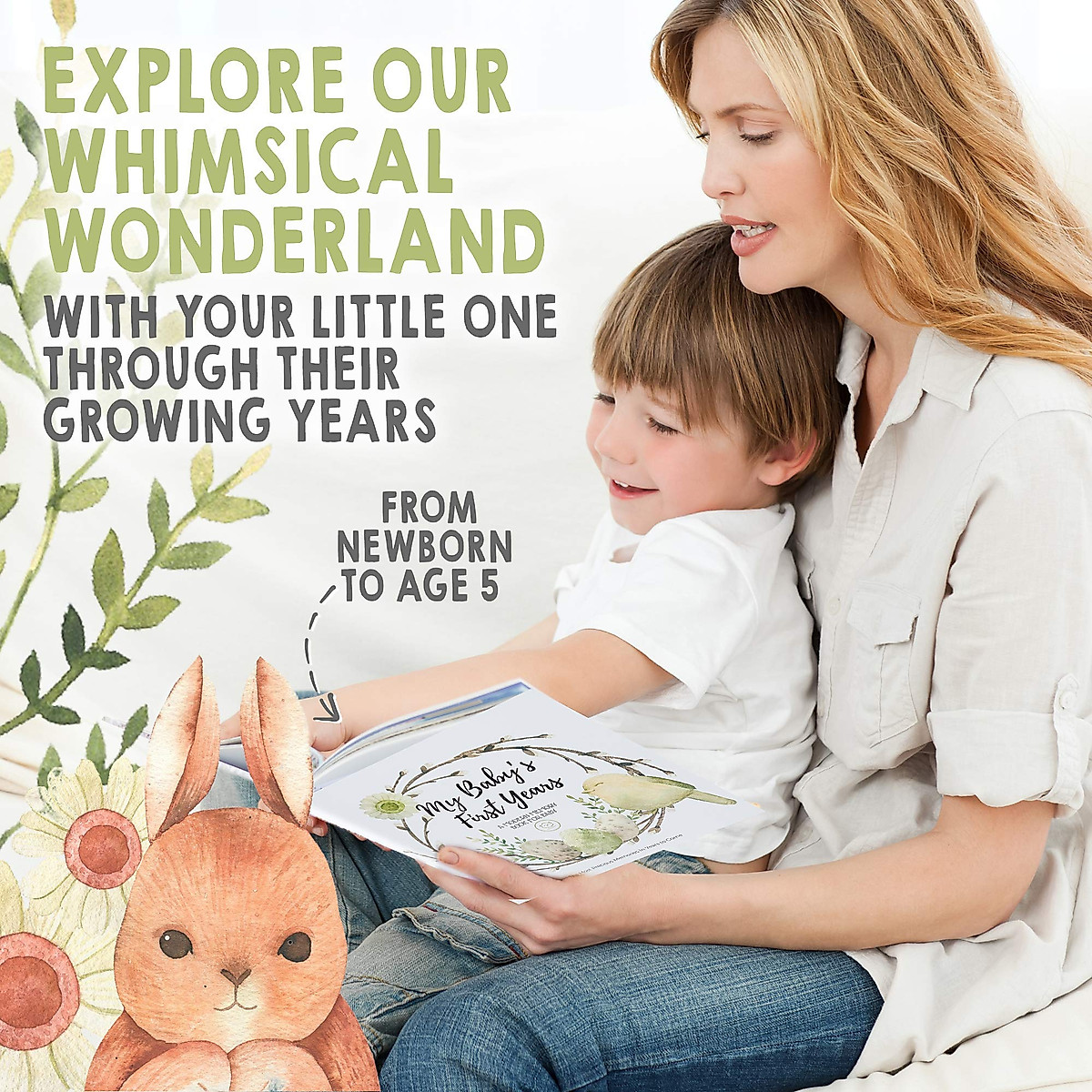 Baby Memory Book & Baby Natural Goat Hair Brush Bundle - Newborn Baby Shower Set for Baby Boy & Girl - Natural & Newborn Safe - Keepsake Journal Book for Newborn Babies