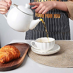 Sweejar Porcelain Tea Pot with Infuser and Lid,Teaware with Filter 28 OZ for Tea/Coffee/Milk/Women/Office/Home/Gift (White)