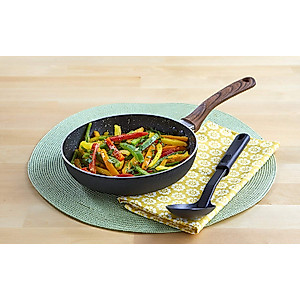 IMUSA USA 9.5" Black Stone Nonstick Fry Pan with Woodlook Handle and Speckled Nonstick Interior