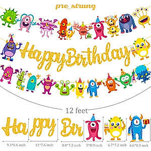 Monster Happy Birthday Banner Monster Bash Birthday Party Supplies Glitter Little Monster Birthday Banner Decorations for Kids Little Monster Theme Birthday Party Baby Shower Birthday Banner Supplies