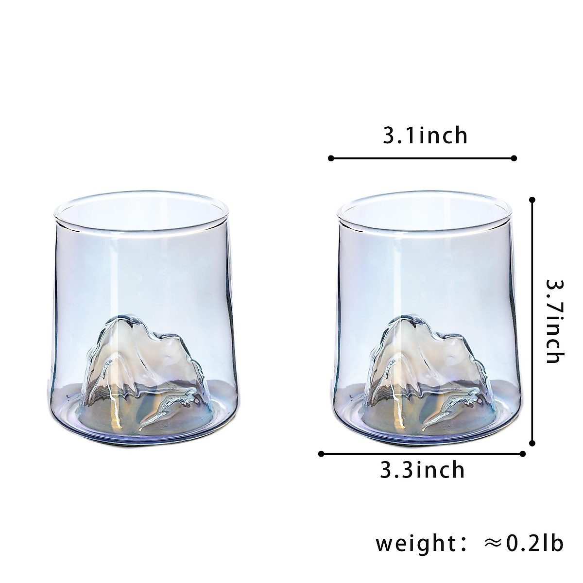 INTOWALK Old whisky glass (set of 2) 8 ounces mountain crystal glass, scotch whisky glass, cocktail, gifts for men, father, husband, boyfriend