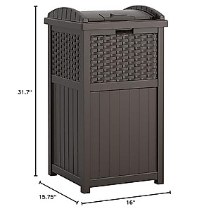 Christopher Knight Home Keaton Wicker Barrel Side Table, Multibrown 16.75 inches high x 17.5 inches wide 17.5 inches deep and Suncast 33 Gallon Hideaway Can Resin Outdoor Trash with Lid Use in Backyard, Deck, or Patio, 33-Gallon, Brown