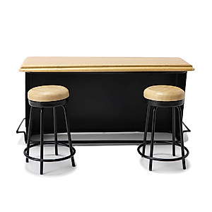 Dollhouse Furniture Metal Bar Table & Chair with Wood Top Pub Set 1:12 Scale Miniature Accessories Bar Counter Stool Mini Dining Coffee Table Model Layout Props Desktop Decor