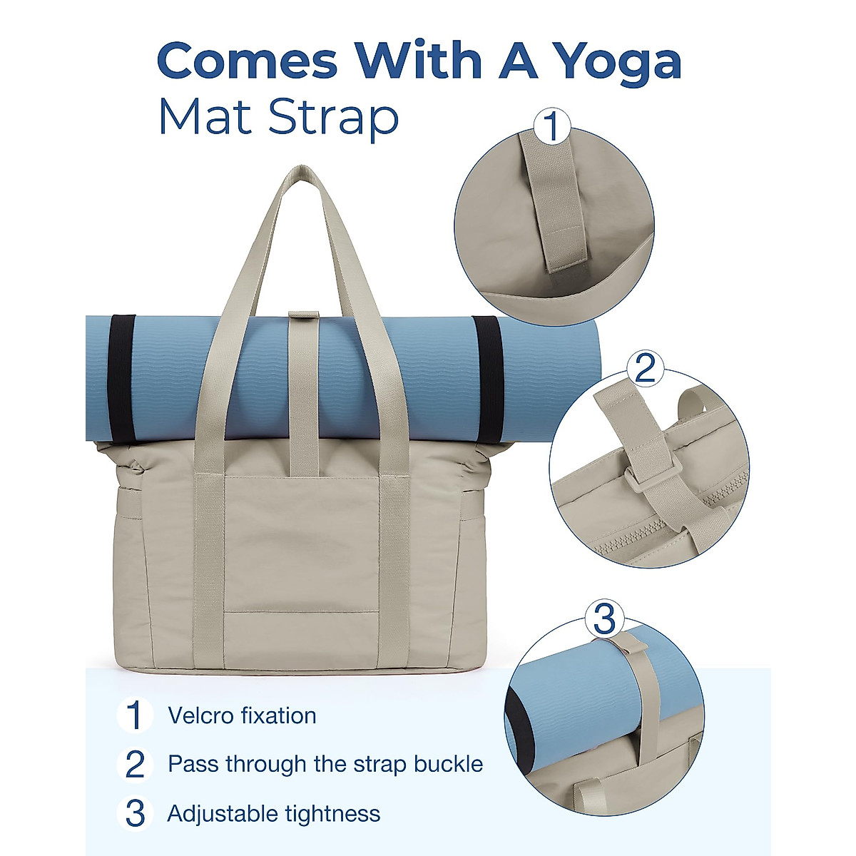 BAGSMART Tote Bag for Women, Lightweight Large Tote Bag with Compartments and Yoga Mat Strap, Quilted Shoulder Bag Handbag for Travel, Work, Gym, Camel