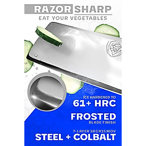 Dalstrong Nakiri Knife - 6.5 inch - Frost Fire Series - High Chromium 10CR15MOV Stainless Steel Vegetable Knife - Frosted Sandblast Finish - White Honeycomb Handle - Leather Sheath - NSF Certified