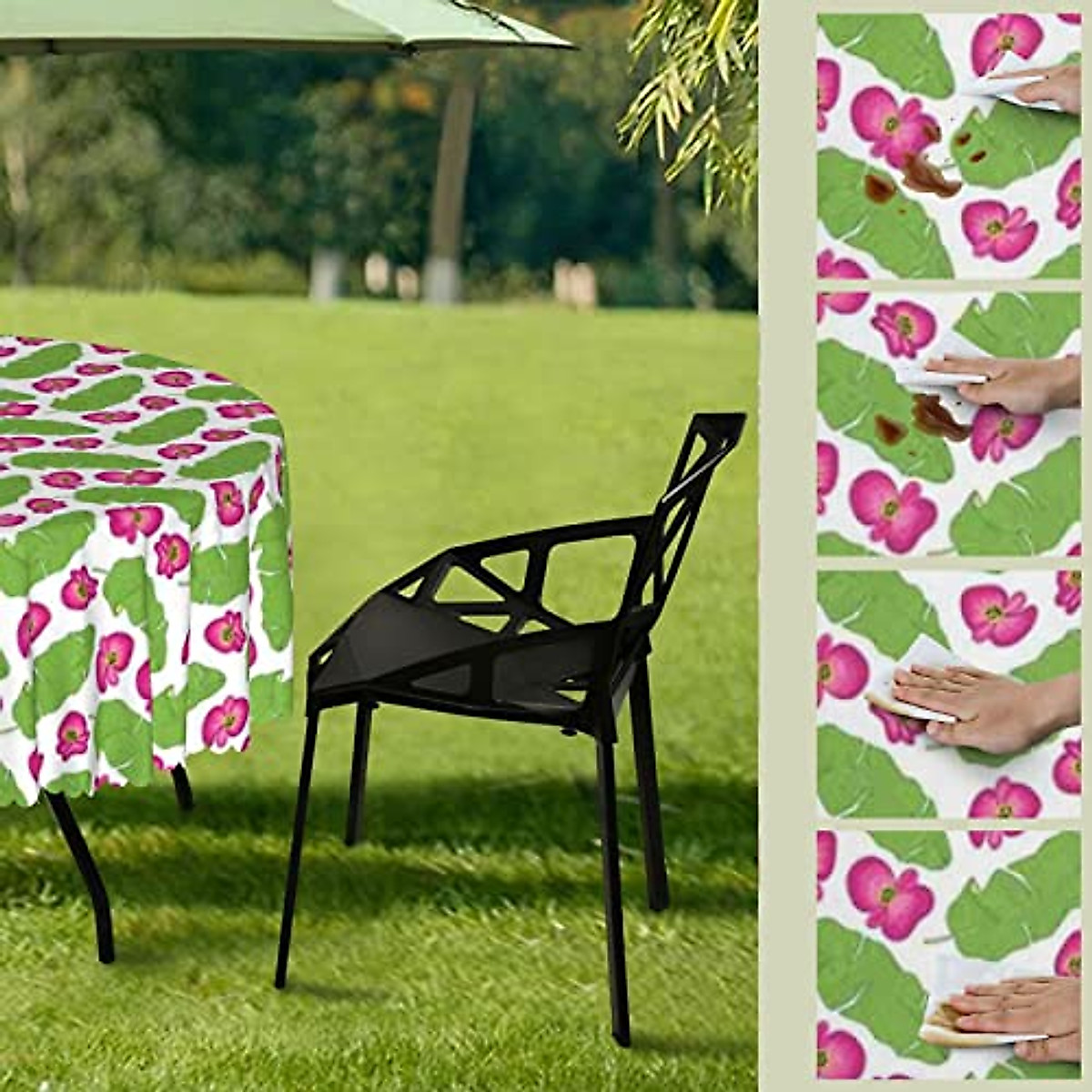 Banana Leaf Pattern round outdoor tablecloth,Round Tablecloth with Umbrella Hole and Zipper for Patio Garden,Waterproof Spill-Proof,for outdoor table with umbrella hole(72" Round,Lime Green Magenta)