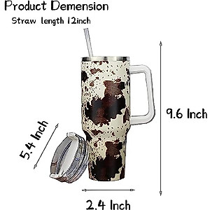 TINVSKQQKJ 40oz Cow Insulated Tumbler With Straws and Lid,Stainless Steel Coffee Tumbler with Handle Double Vacuum Leak Proof Travel Coffee Mug Cup Water Bottle For Office, Party,Home