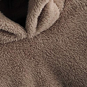 Womens Casual Hooded Sweatshirt Loose Drawstring Pullover Hoodies Long Sleeve Solid Bear Ear Sweatshirt Tops