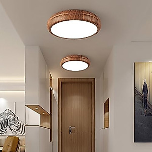 POLITAMP Modern Flush Mount Ceiling Light Fixture 12 Inch LED Light Fixtures, 18W Minimalist Round Shaped Wood Grain Ceiling Lamp 4000K, Not Dimmable