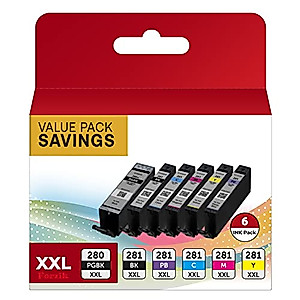 High Yield 280XXL 281XXL for Canon PGI-280XXL CLI-281XXL, Compatible with PIXMA Printer TR8520 TS9120 TS6200 TS6220 TS8120 TS8220 TR7520 TS6120, 1PGBK 1Black 1Cyan 1Magenta 1Yellow 1Photo Blue (6P)