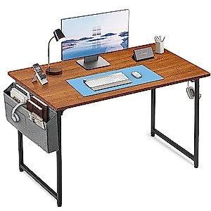 COMHOMA Computer Desk, 47 Inch Home Office Desks with Storage Bag and Headphone Hook, Modern Simple Style Writing Study Work Computer Table (Brown)
