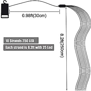 2 Pack Fairy Lights with Remote 250 LED Battery Operated Outdoor Waterproof Twinkle Lights 8.2ft Waterfall Lights Firefly Lights for Garden Wedding Birthday Christmas Decorations (Warm White)