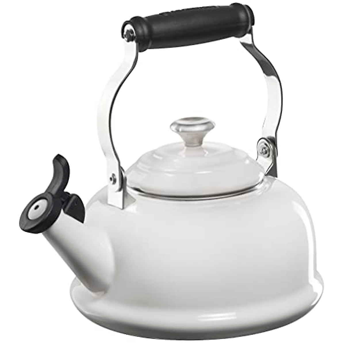 Le Creuset Enamel On Steel Whistling Tea Kettle with Metal Finishes, 1.7 qt., White