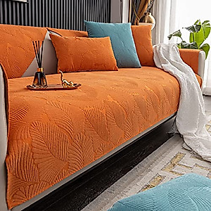 Tufted Chenille Sofa Couch Covers Palm Leaf Sectional Couch Covers Sofa Slipcover for Dogs Cats Pet Love Seat Recliner Leather L Shaped,Armrest Backrest Cover(Orange,43"x94")