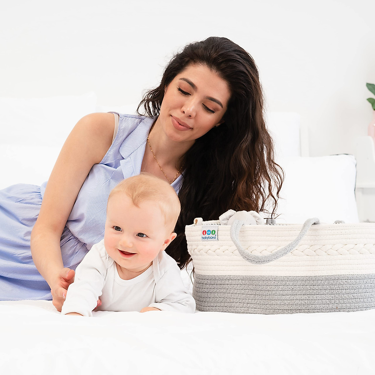 Extra Large Baby Diaper Caddy Organizer - Baby Basket Diaper Storage and Baby Caddy Nursery Organization - Diaper Organizer Changing Table Storage - Portable Rope Diaper Caddy with Baby Storage Basket