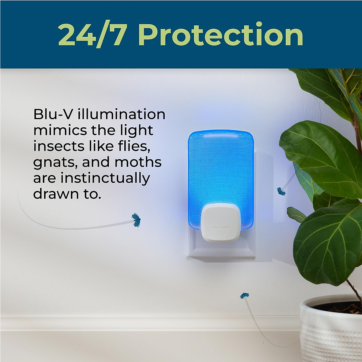 Wondercide - Flying Insect and Fly Trap - Indoor Bug Catcher for Fruit and House Flies, Gnats, Moths, and Mosquitoes - Starter Kit for Home and Kitchen - 1 Plug-in Light and 1 Cartridge