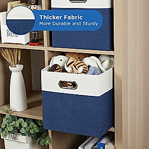 Temary Fabric Storage Cubes Bins 11x11 Cube Storage Organizer Bins with Handles, 4 PCs Blue Storage Baskets for Organizing Home, Collapsible Storage Boxes for Toys, Clothes (White&Blue)
