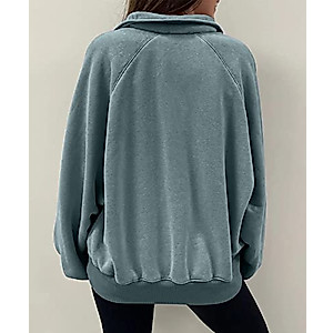 Trendy Queen Womens Sweatshirt Fall Winter Clothes Lantern Sleeve Drop Shoulder Pullover Hoodies Button Fashion Y2K Outfits Lightblue
