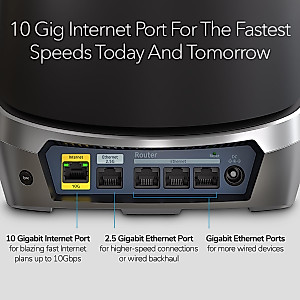 NETGEAR Orbi Quad-Band WiFi 6E Mesh Network System (RBKE963B) - Router +2 Satellite Extenders, Security Features, Up to 10.8Gbps, Coverage up to 9,000 sq.ft., 200 Devices, 10 Gig Internet Port, Black