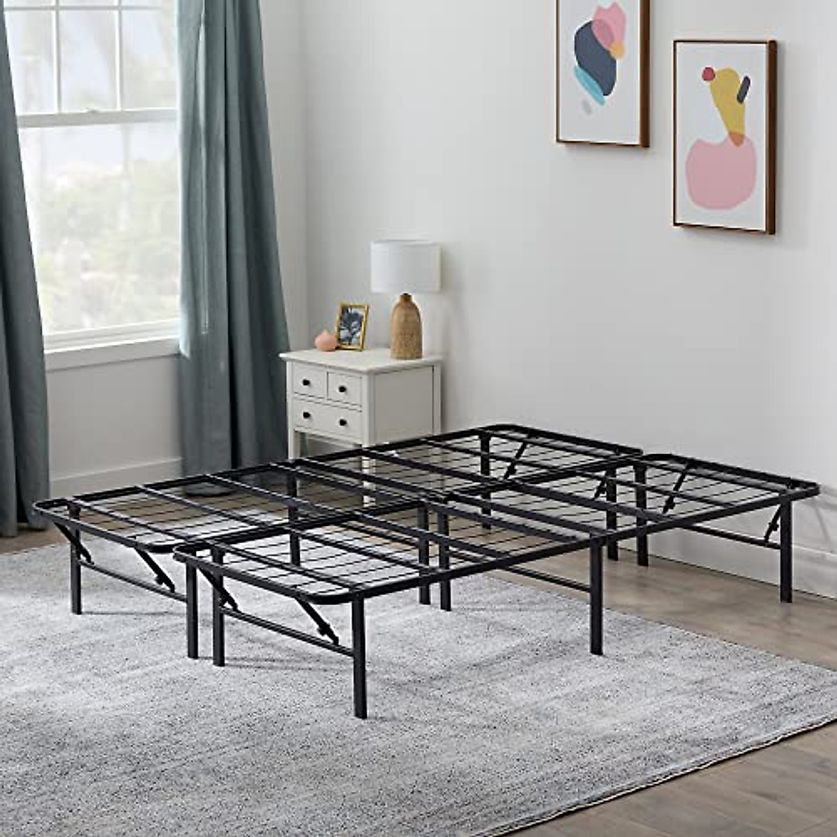 Linenspa 14 Inch Folding Metal Platform Bed Frame - 13 Inches of Clearance - Tons of Under Bed Storage - Heavy Duty Construction - 5 Minute Assembly - King